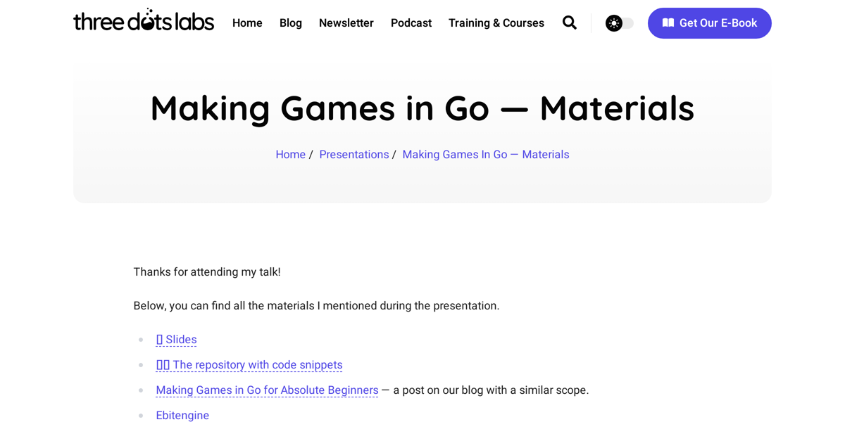 Making Games in Go — materials | Three Dots Labs blog